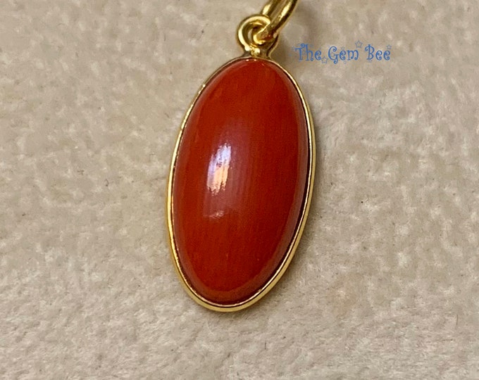 8mmx14mm 18k Solid Yellow Gold Sardinia Red Undyed Natural Coral ...