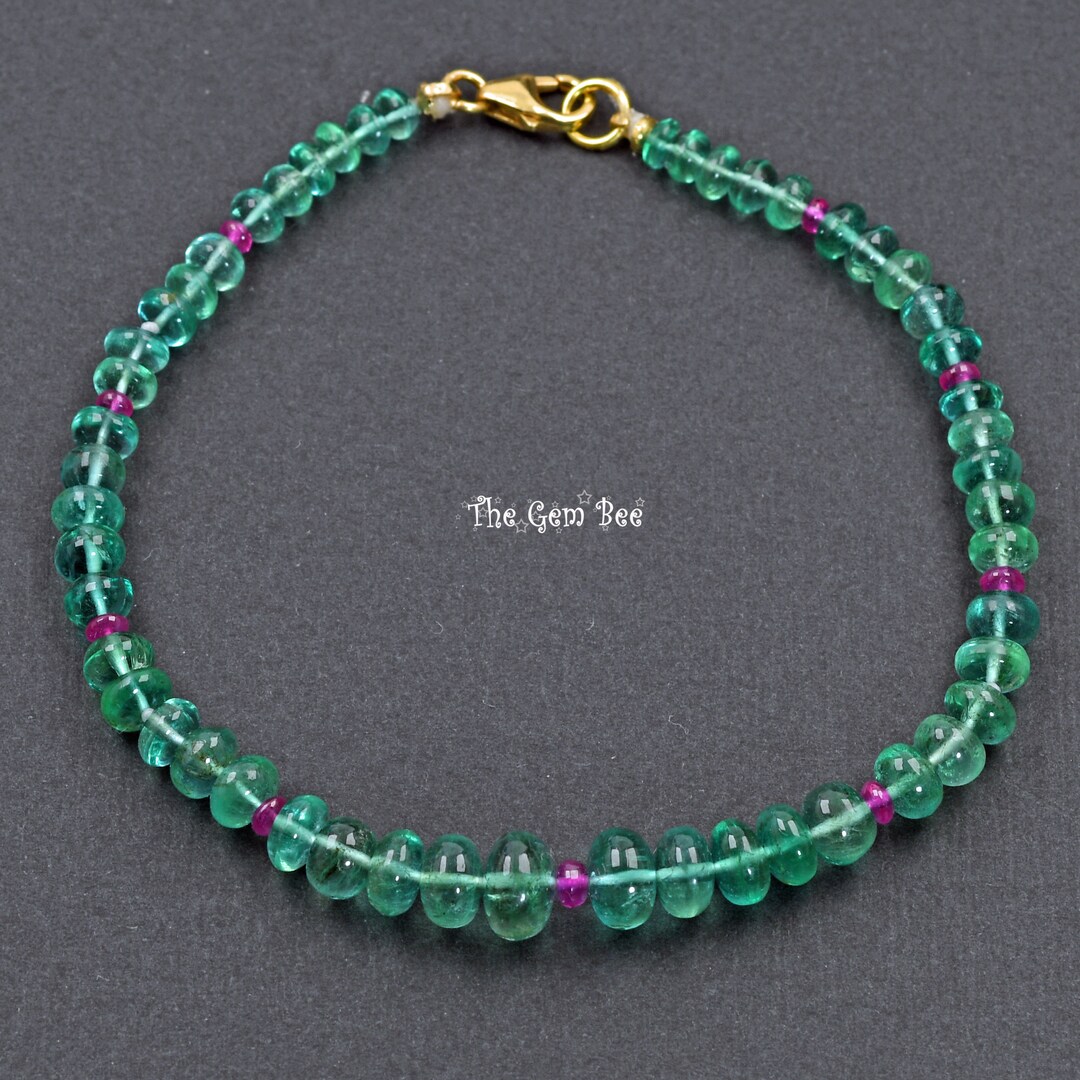 33CT Large Zambian EMERALD Burmese RUBY Rondelle Bead 18K Solid Gold ...