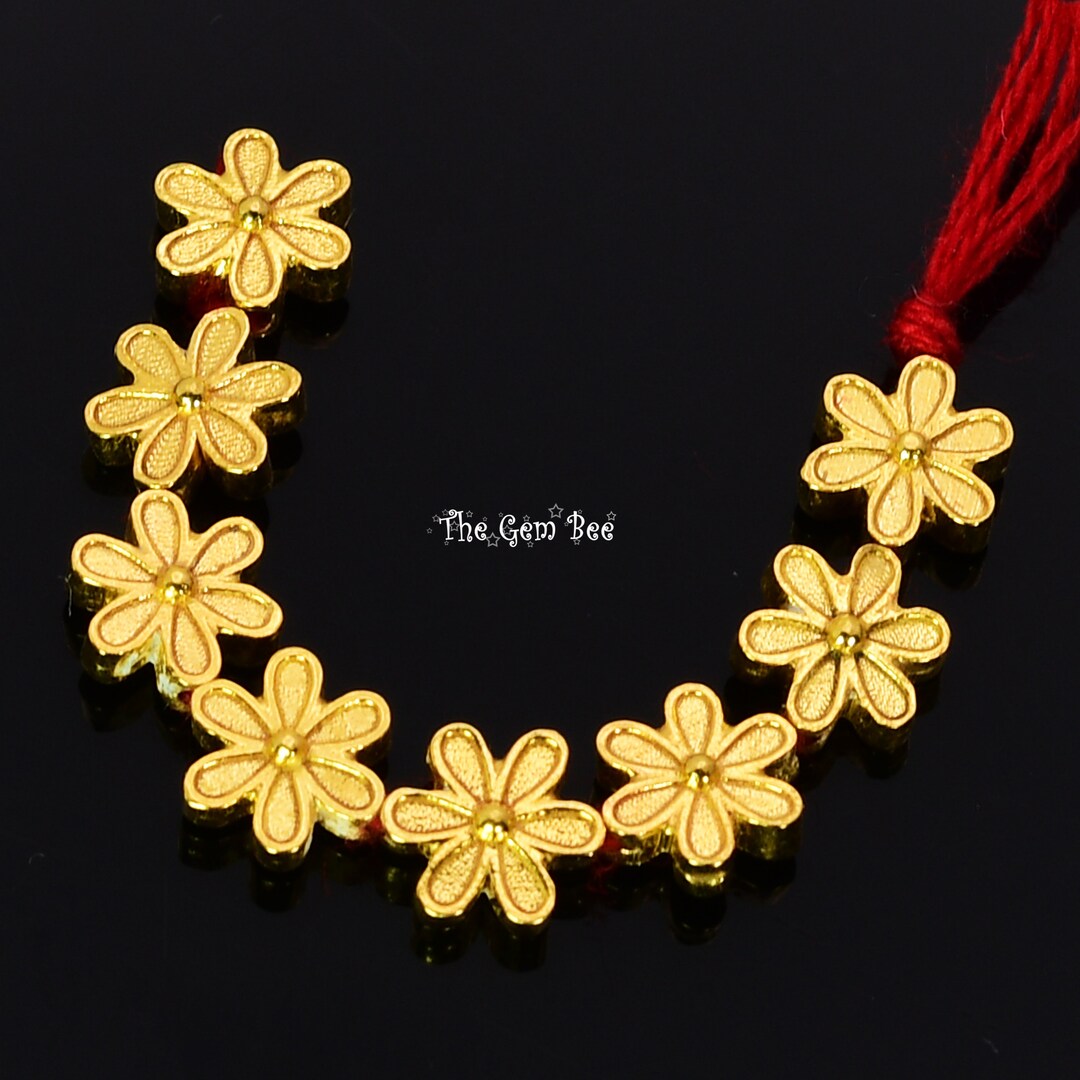 6mm 18k Solid Yellow Gold Fancy Daisy Flower Design Spacer Finding ...