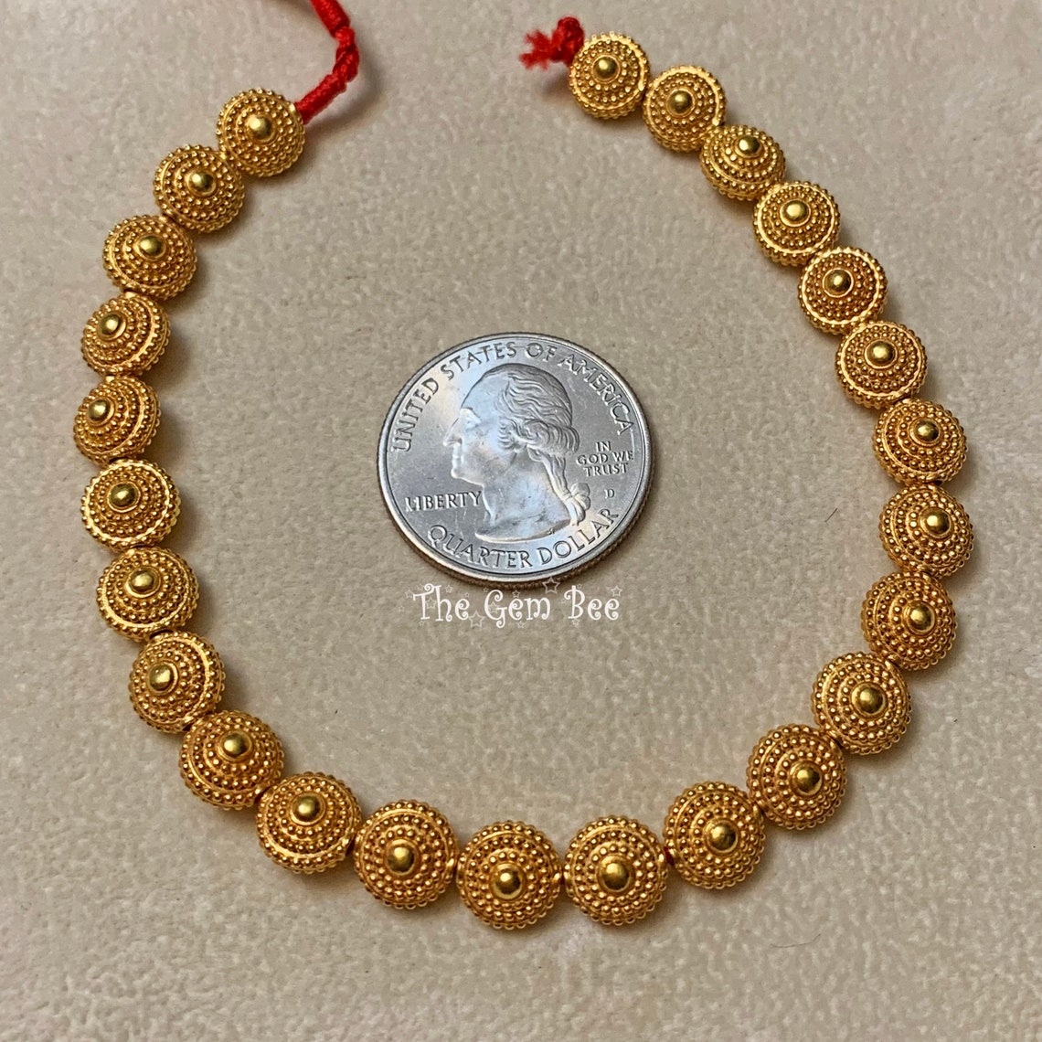 18k Solid Yellow Gold 8mm Fancy Granulation Coin Spacer Finding Bead - Etsy