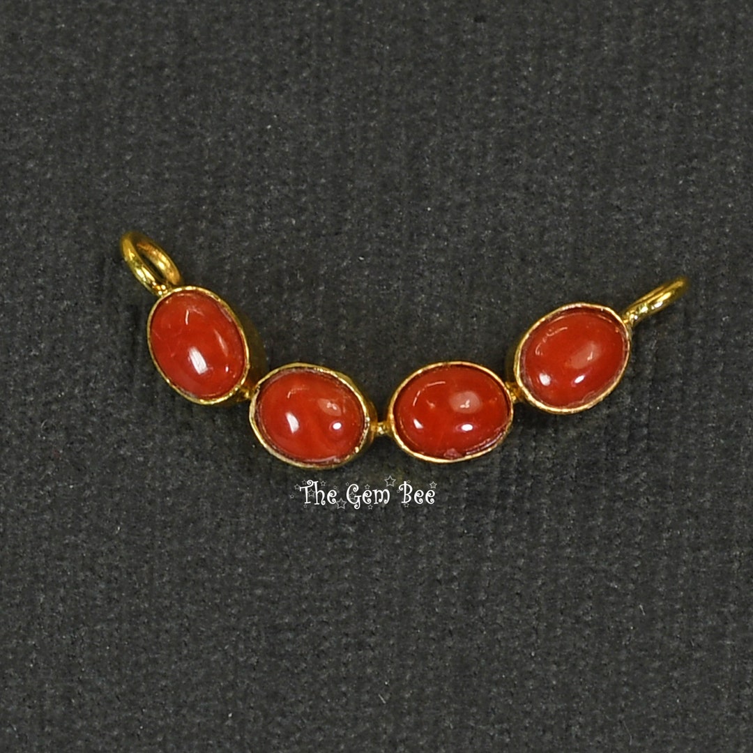 18k Solid Yellow Gold Sardinia Red Coral Bezel Gemstone Connector ...