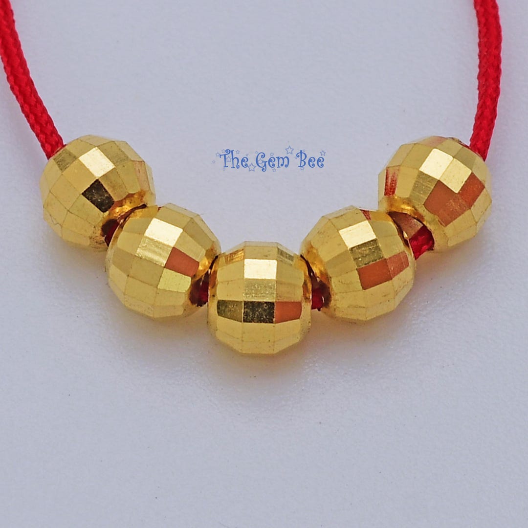 4.8MM 18k Solid Yellow Gold Diamond Cut Disco Cut Heavy Hefty Beads (5 ...