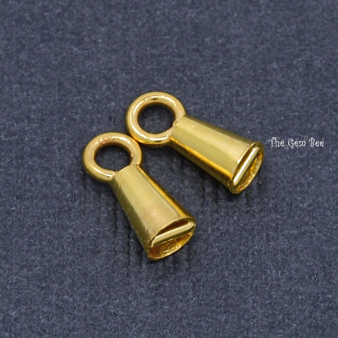 14K Solid Yellow Gold Crimp Hook Cone Cups Ends Findings With Bars ...