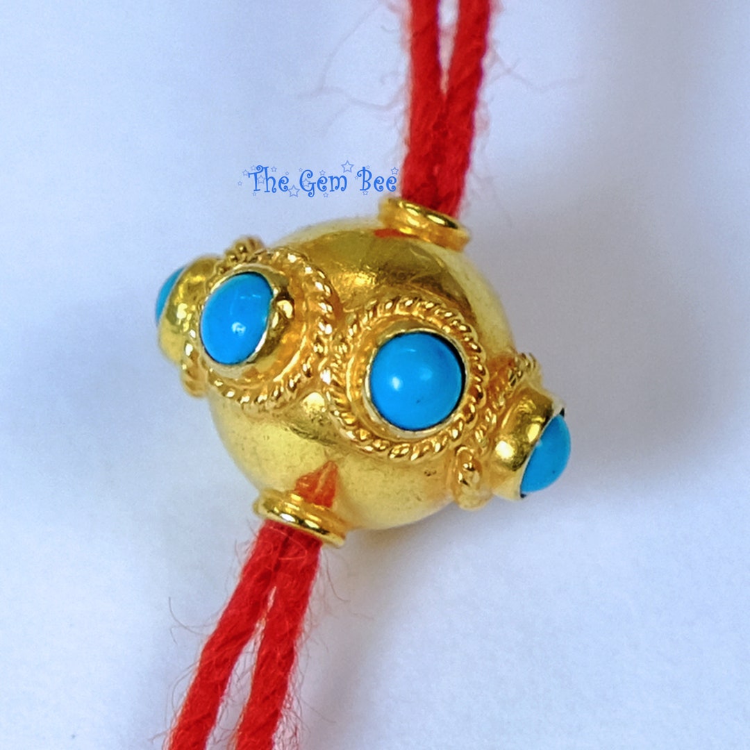 10.8mm 18k Solid Yellow Gold Fancy Sleeping Beauty Turquoise Lantern ...