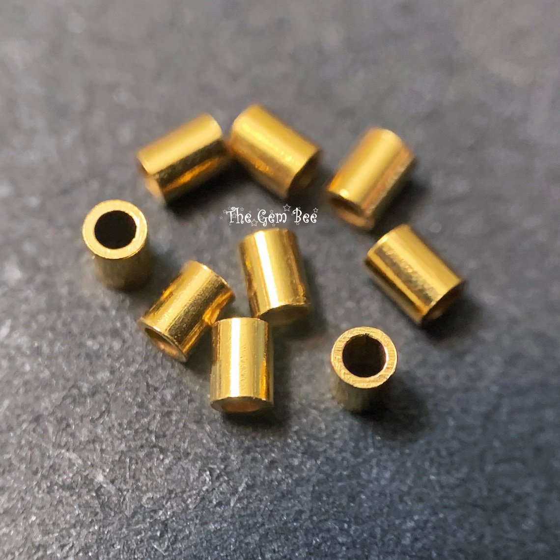 1.5mmx2mm 14k Solid Yellow Gold Crimp Tube Beads Quantity: (2) or (10 ...