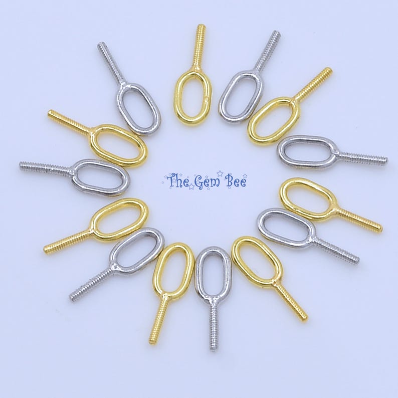 14k Solid Yellow White Gold Screw Eye Bail 3mmx5mm Loop 20 Gauge ...