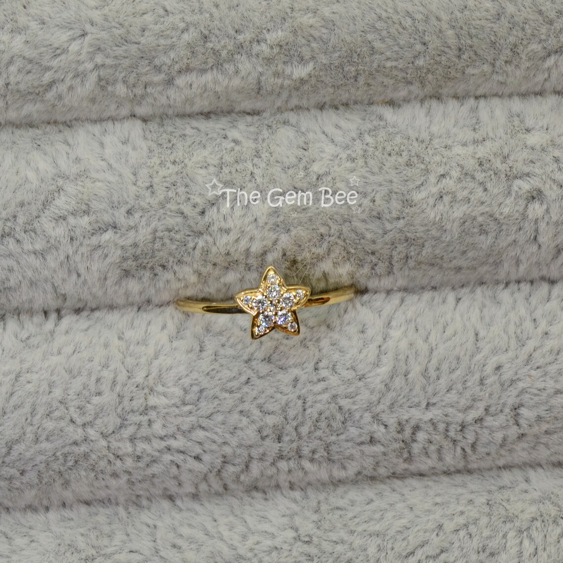 14k Solid Yellow Gold Star Ring With Accent Diamond Size 6 - Etsy