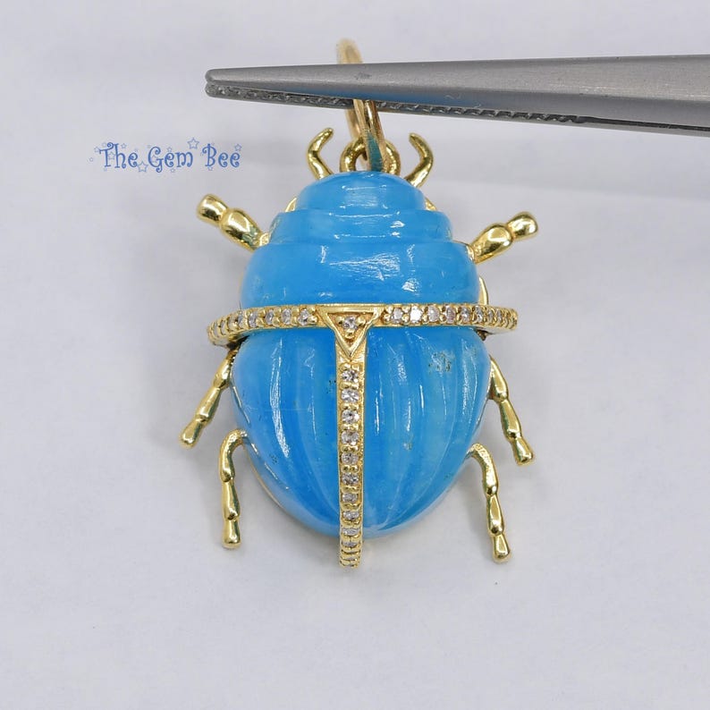18mm 14k Solid Yellow Gold Diamond Smithsonite Scarab Beetle Bug Charm ...