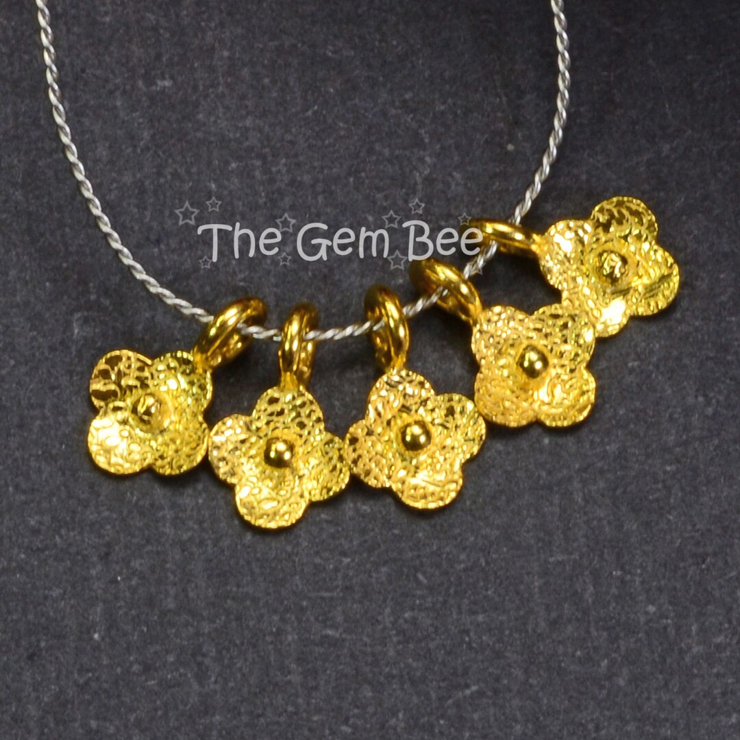 5mm 18k Solid Yellow Gold Fancy Textured Flower Charms Findings (1) or ...