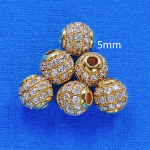 4mm 5mm 6mm 18k Solid Yellow Gold Diamond Pavé Sphere Round Globe Disco ...