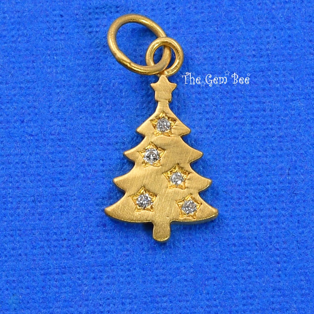 18k Solid Yellow Gold Handmade Diamond Star Pine Christmas Tree ...