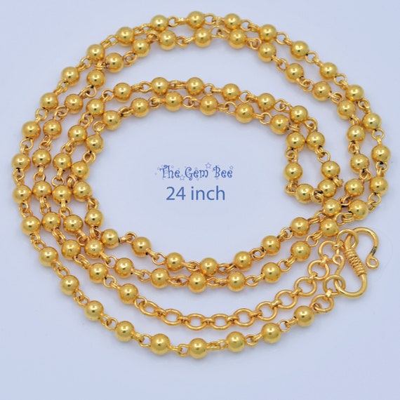 18k Solid Yellow Gold Old fashioned Handmade 3mm Smooth Bead Ball Sphere 18 Inch or 24 Inch or 36 Inch Chain Necklace Etsy