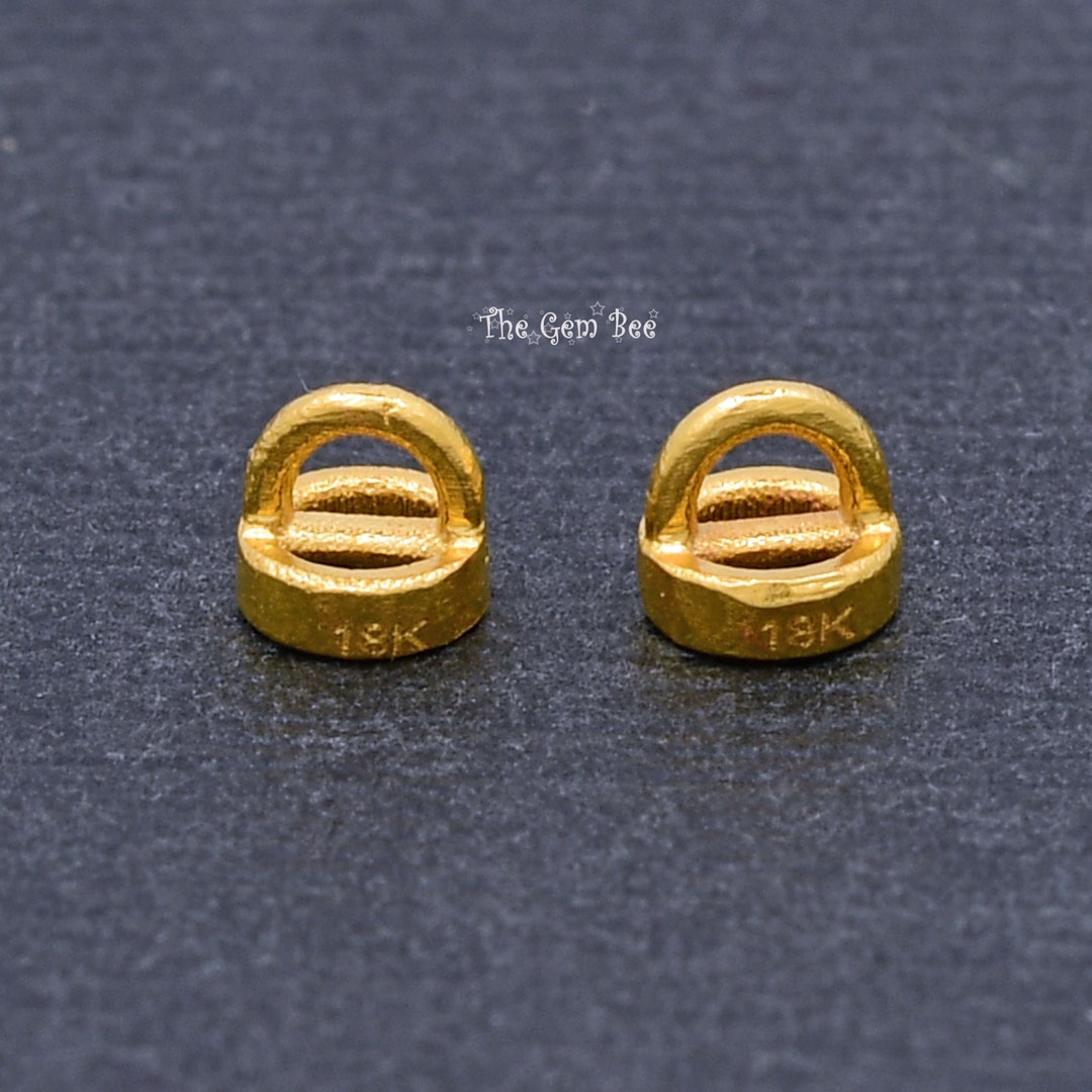 3.5mm 14k 18K Solid Yellow Gold Crimp Hook Cups Ends Findings With Bars ...