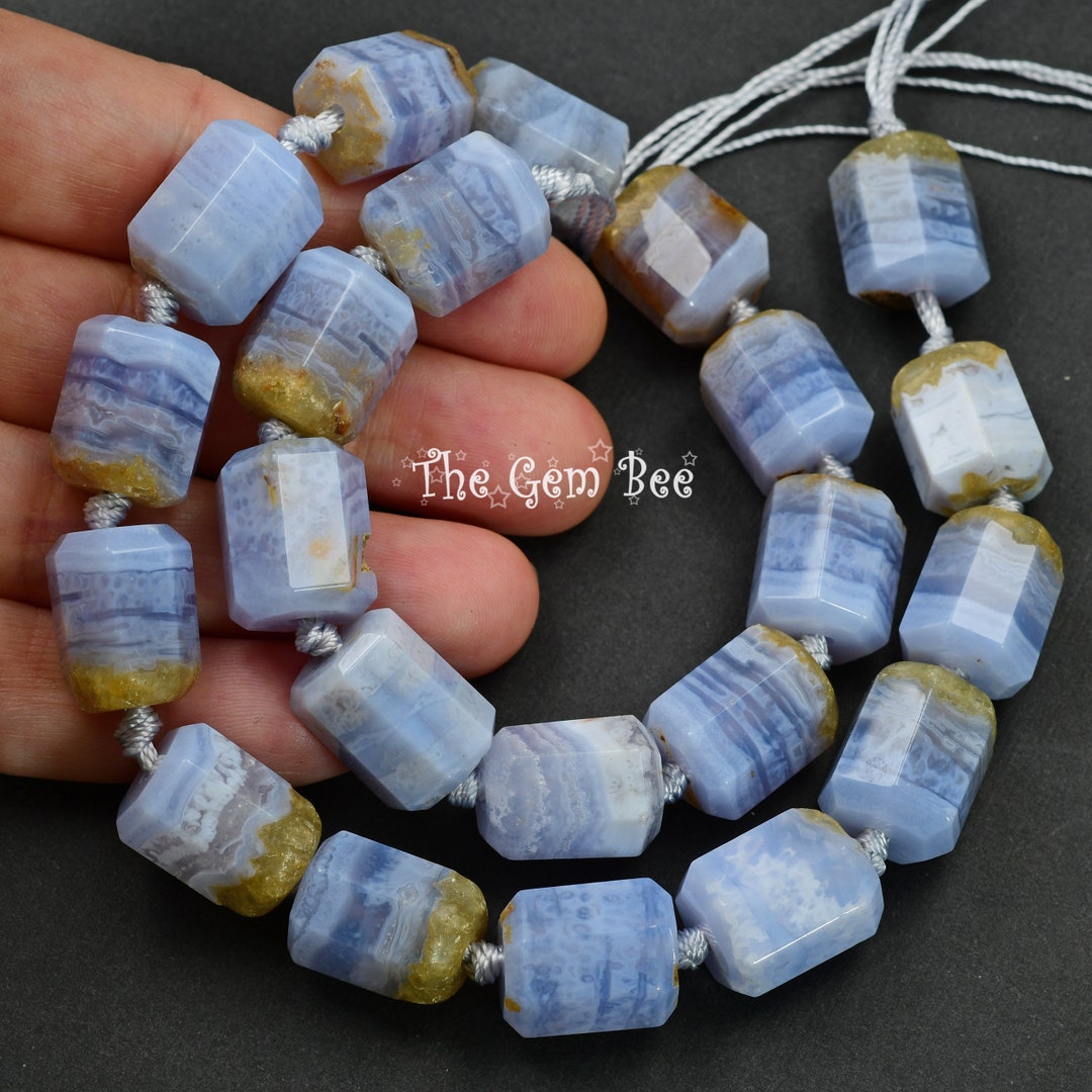 Natural Banded Blue Lace Agate With Host Rock Cap Hexagonal Six-sided ...