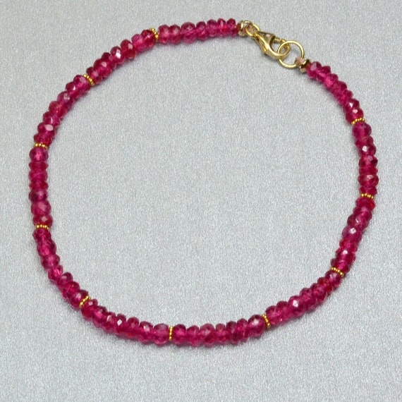 18K Solid Gold Ruby Red Spinel Faceted Rondelle Bead Bracelet | Etsy