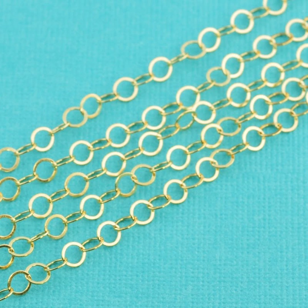 14K Gold Filled Bulk Chain 3.7mm Flat Cable Link Quantity: 10 Feet or 5 ...