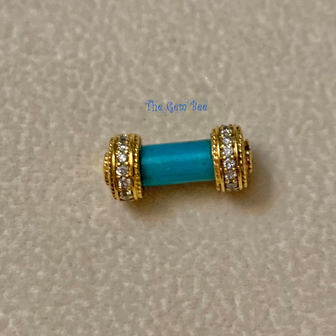 18k Solid Yellow Gold Fancy Diamond Coral Turquoise Tube Spacer Center ...