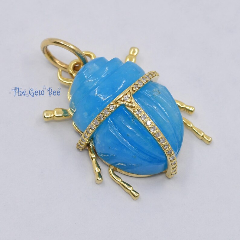 18mm 14k Solid Yellow Gold Diamond Smithsonite Scarab Beetle Bug Charm ...