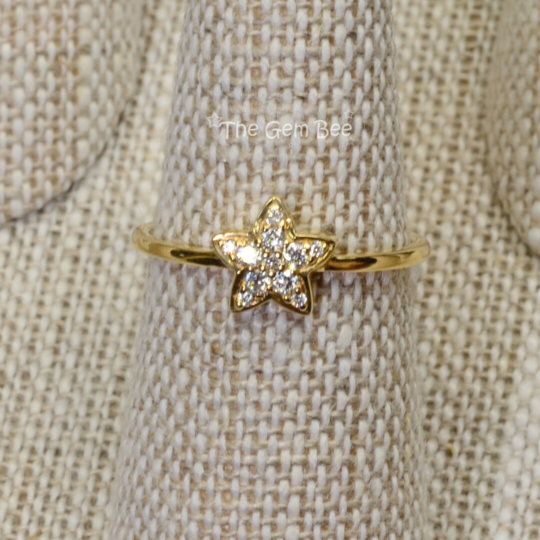 14k Solid Yellow Gold Star Ring With Accent Diamond Size 6 - Etsy
