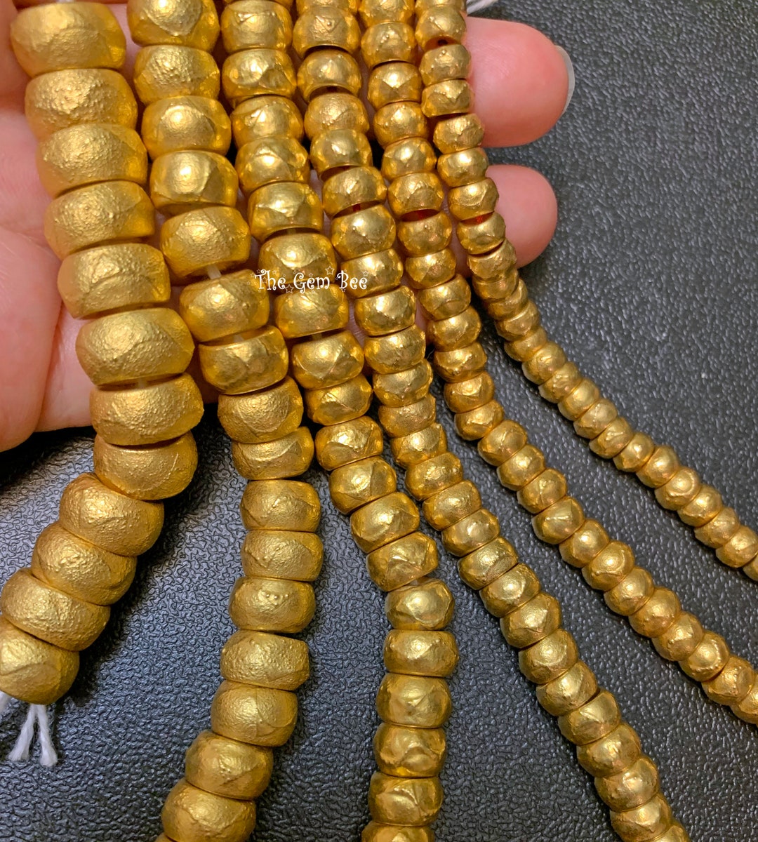 18k Solid Yellow Gold Fancy Dipped Finish Textured Donut Rondelle ...
