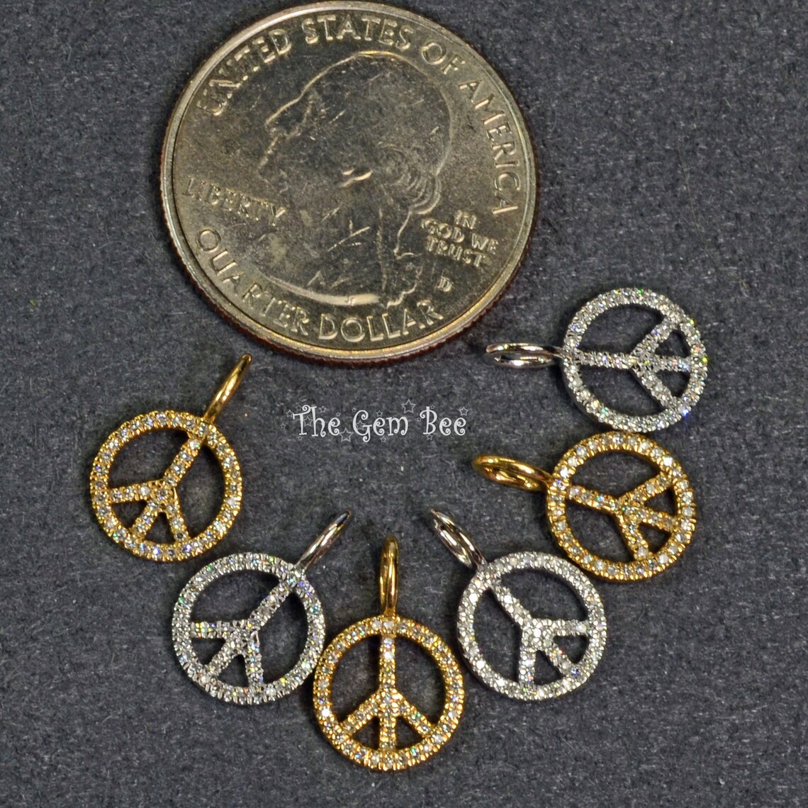 9.5mm 14K Solid White Gold Diamond Peace Sign Charm Necklace - Etsy