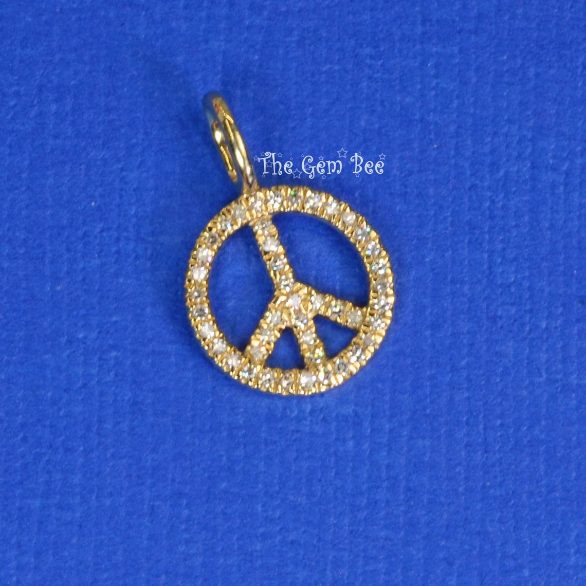 9.5mm 14K Solid Yellow Gold Diamond Peace Sign Charm Necklace | Etsy