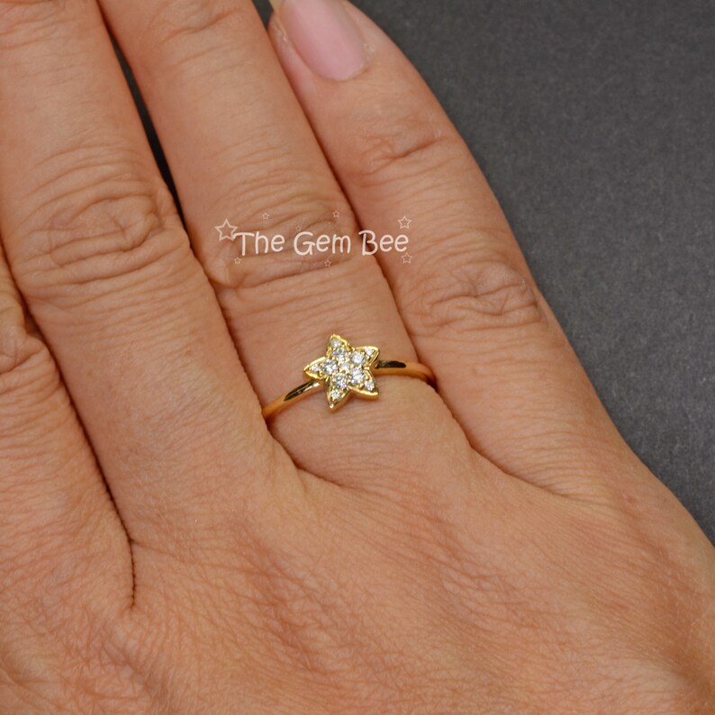 14k Solid Yellow Gold Star Ring With Accent Diamond Size 6 - Etsy