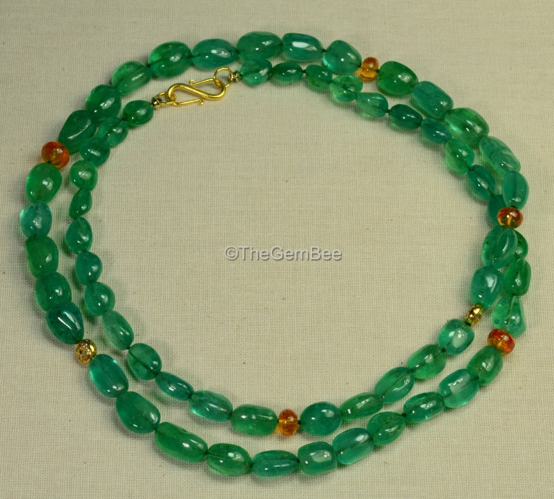 191.85CT Colombian Emerald Freeform Nugget Spessartite Rondelle 18K ...