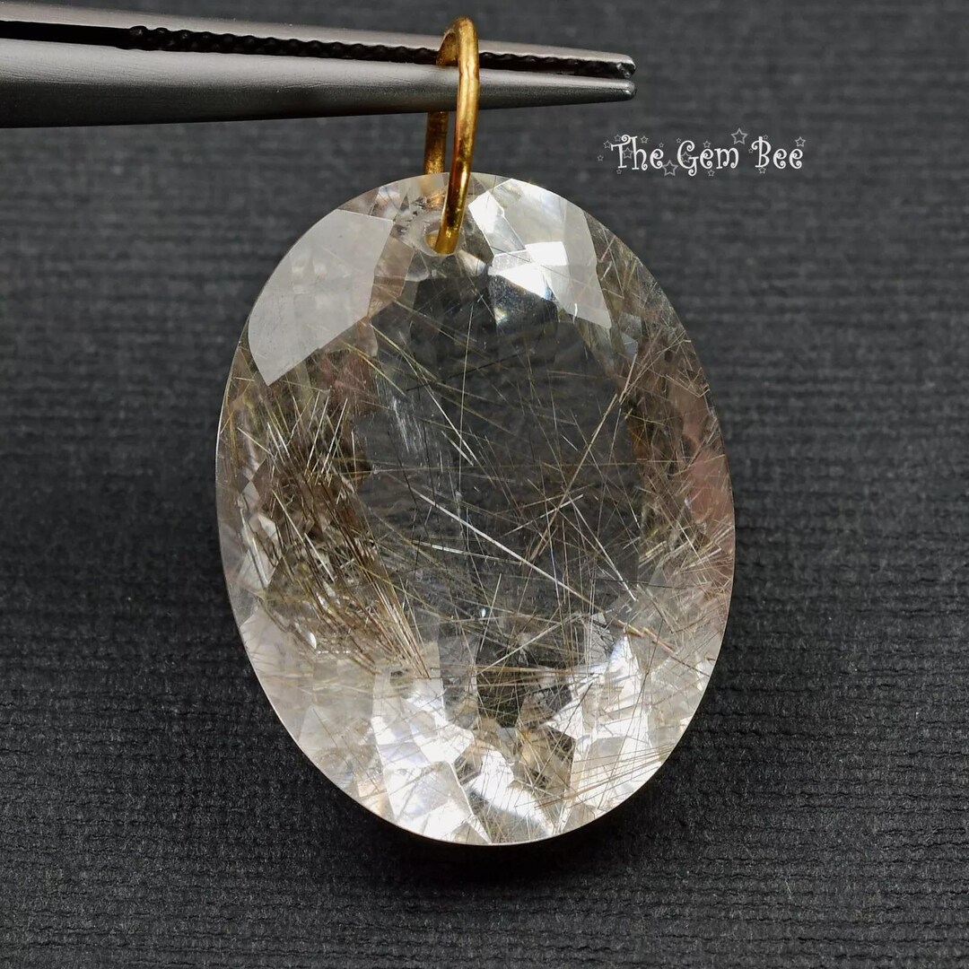 31.25CT Golden Rutilated Oval Heart Shape Charm Pendant 18k Solid Gold ...