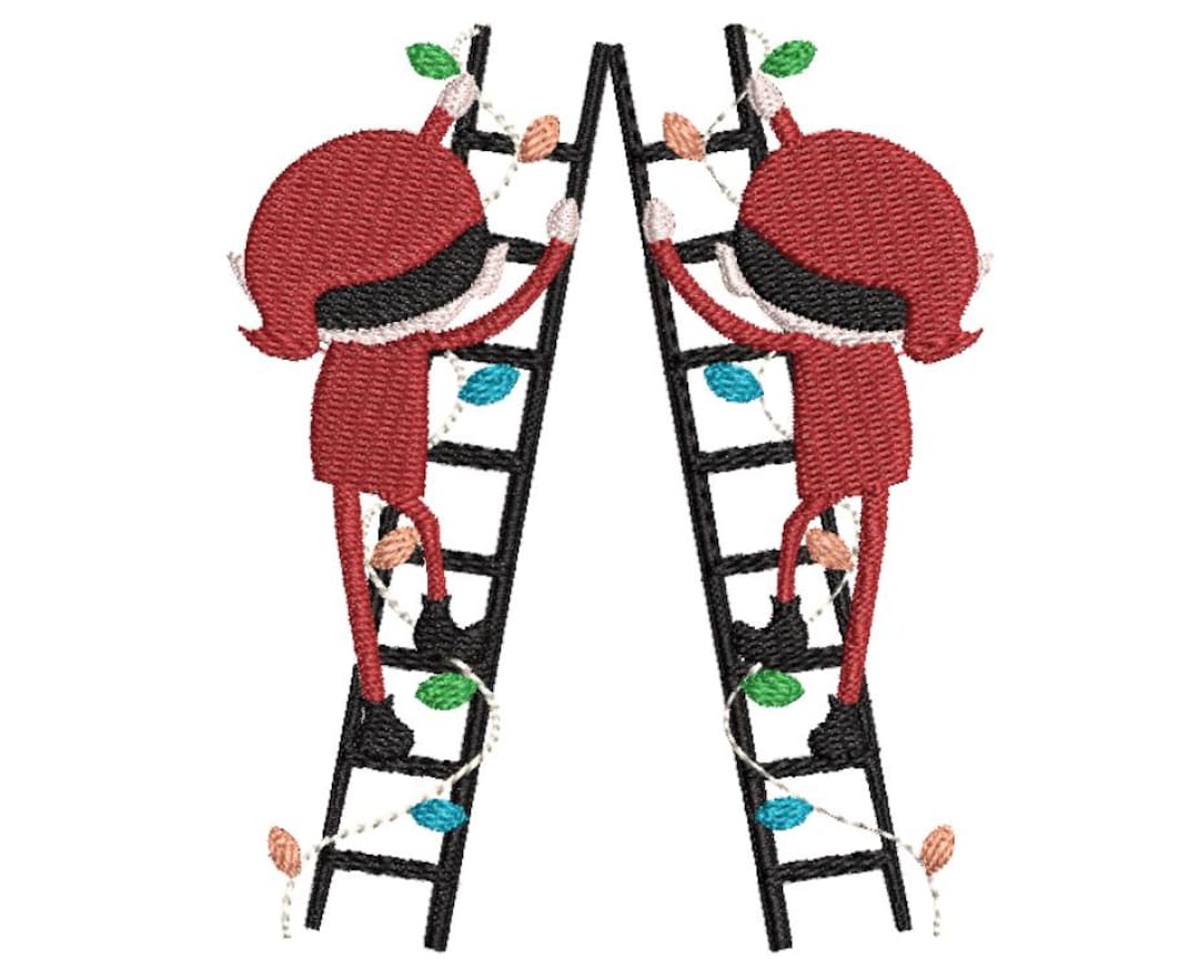 Elf on Ladder Holiday Lights Embroidery Design (4x4, 5x7) (digital ...