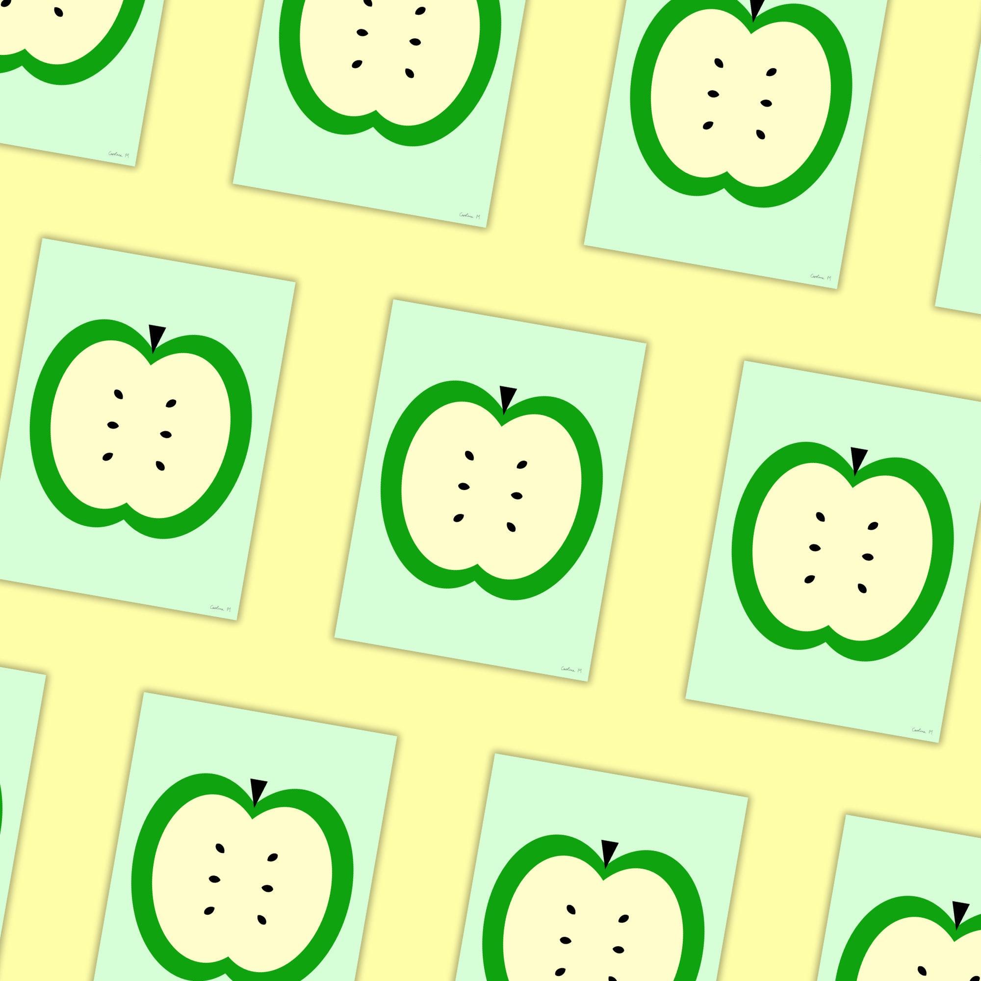 Playful Printable Wall Art, Retro Green Apple Poster Digital Download ...