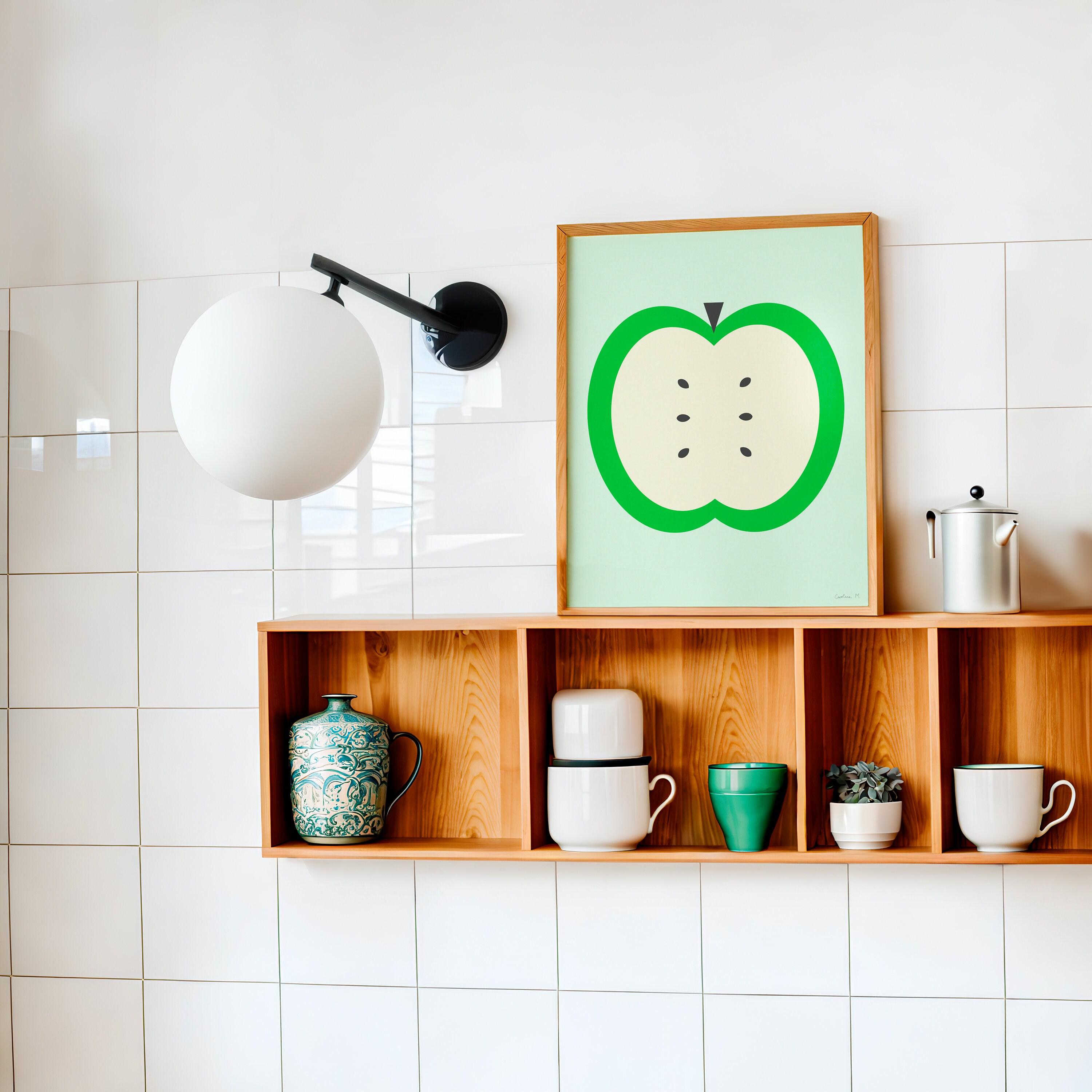 Playful Printable Wall Art, Retro Green Apple Poster Digital Download ...