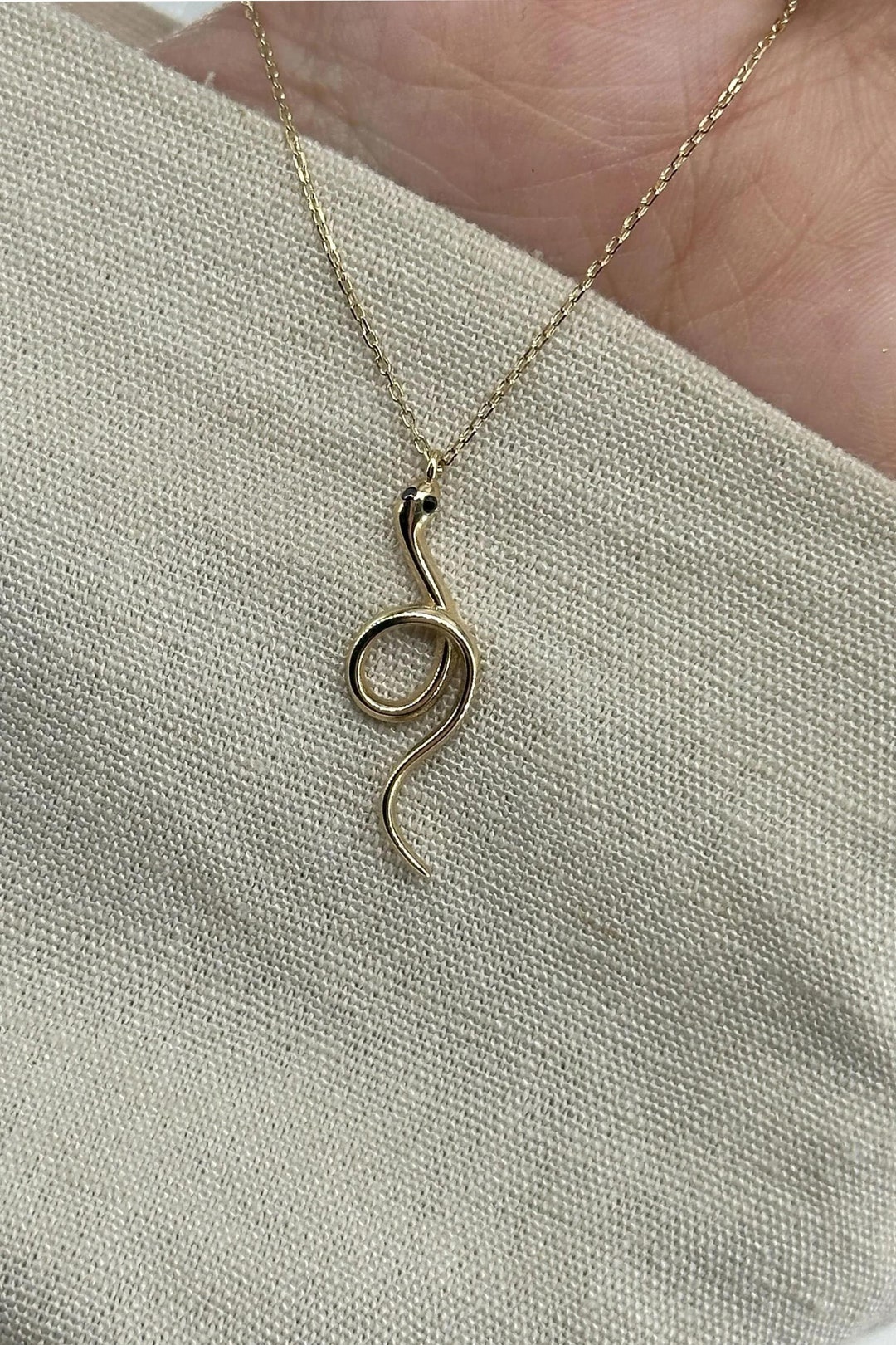 14k Snake Necklace Solid Gold, Birthday Gift, Snake Pendant, Minimalist ...