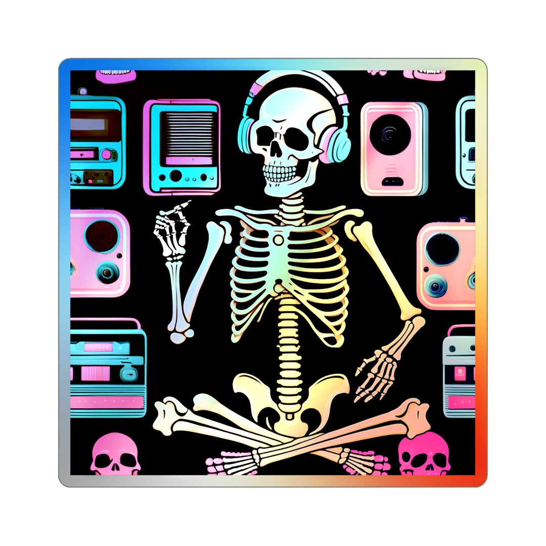 Skeleton Holographic Sticker Die-cut Stickers Skeleton and Walkman ...