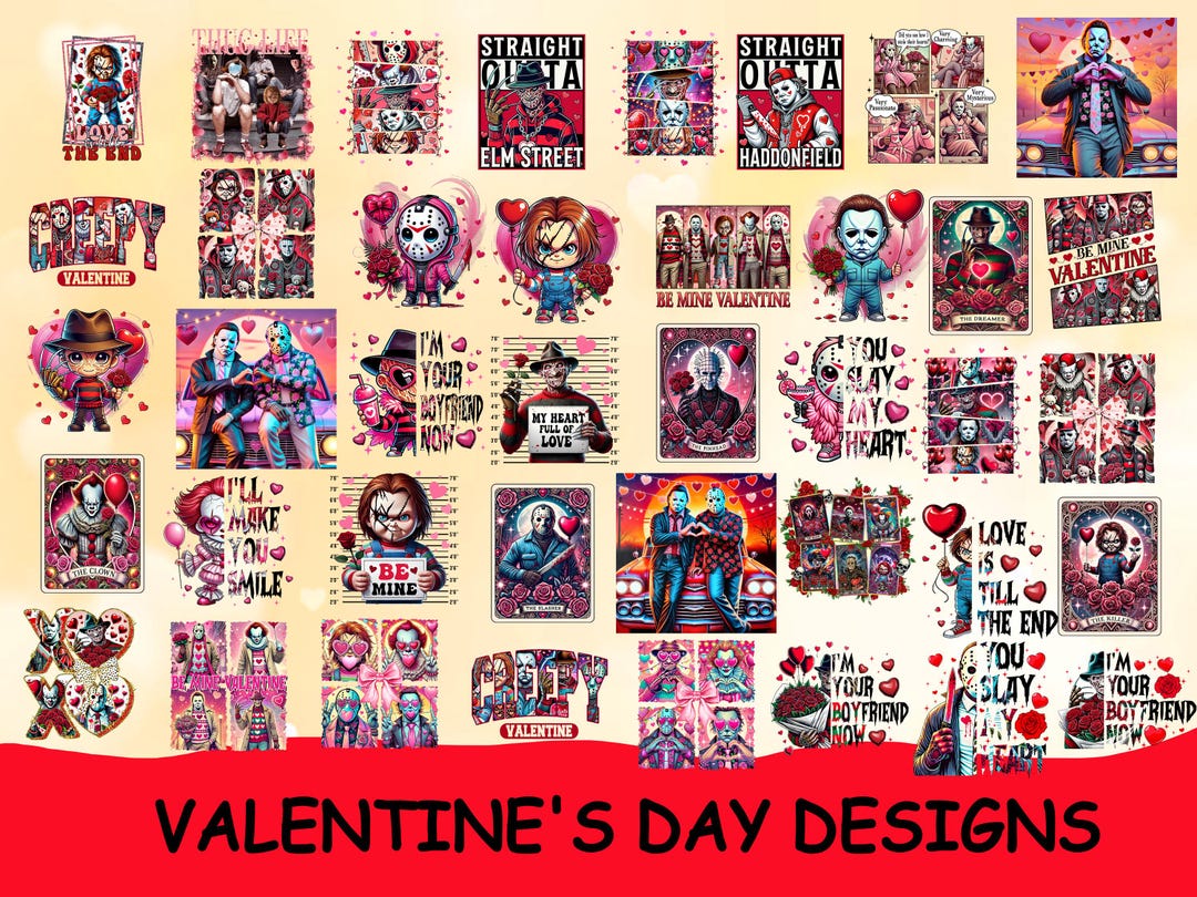 65 Horror Characters Heart Valentine Png, Pink Heart Valentine Horror ...