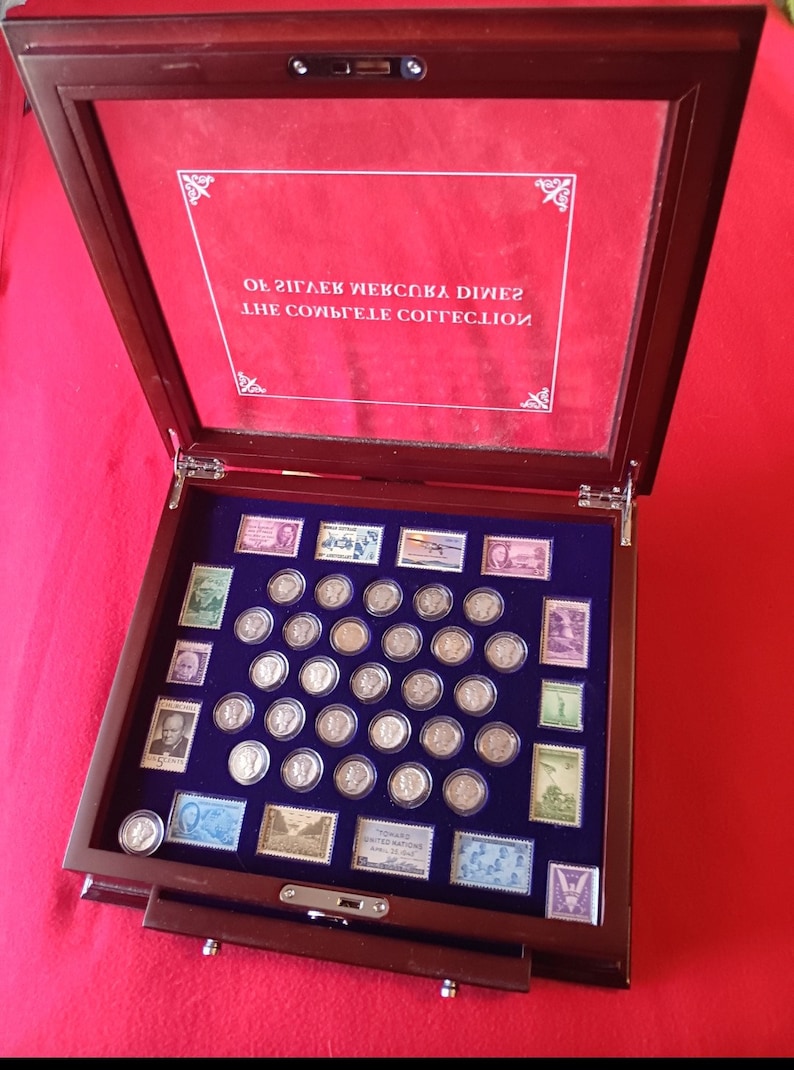 Complete Collection of Silver Mercury Dimes in Walnut Case. Shipping in ...
