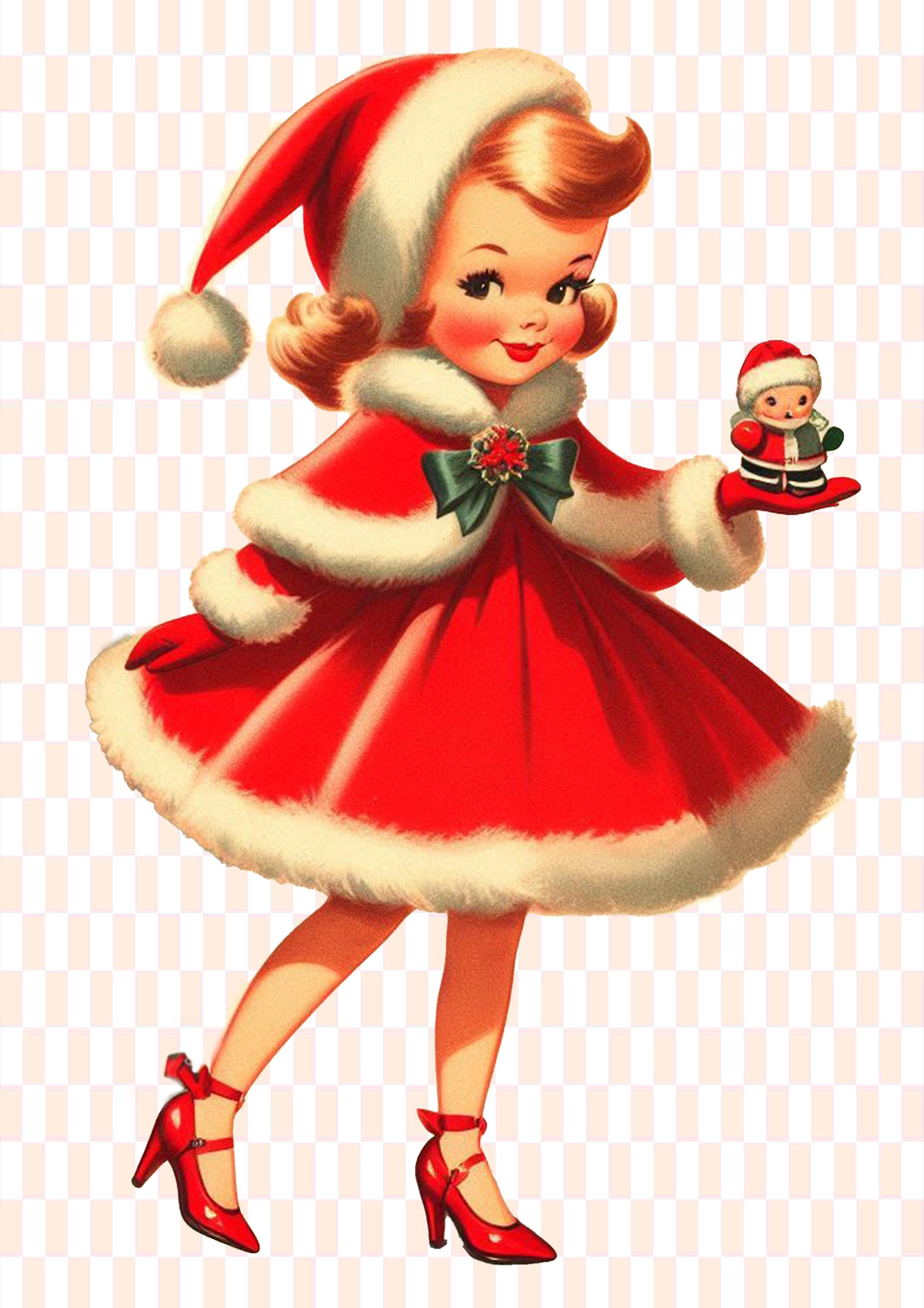 Clipart Retro Christmas Lady - Etsy