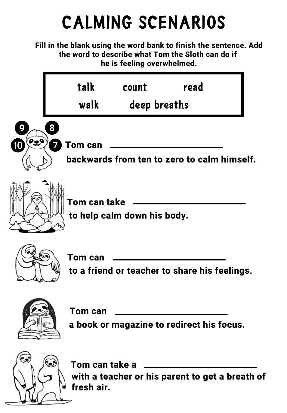 ADHD Autism Calming Worksheet - Etsy