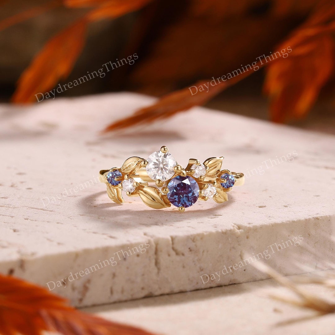Nature Inspired Alexandrite Engagement Ring | Alexandrite Leaf Wedding ...