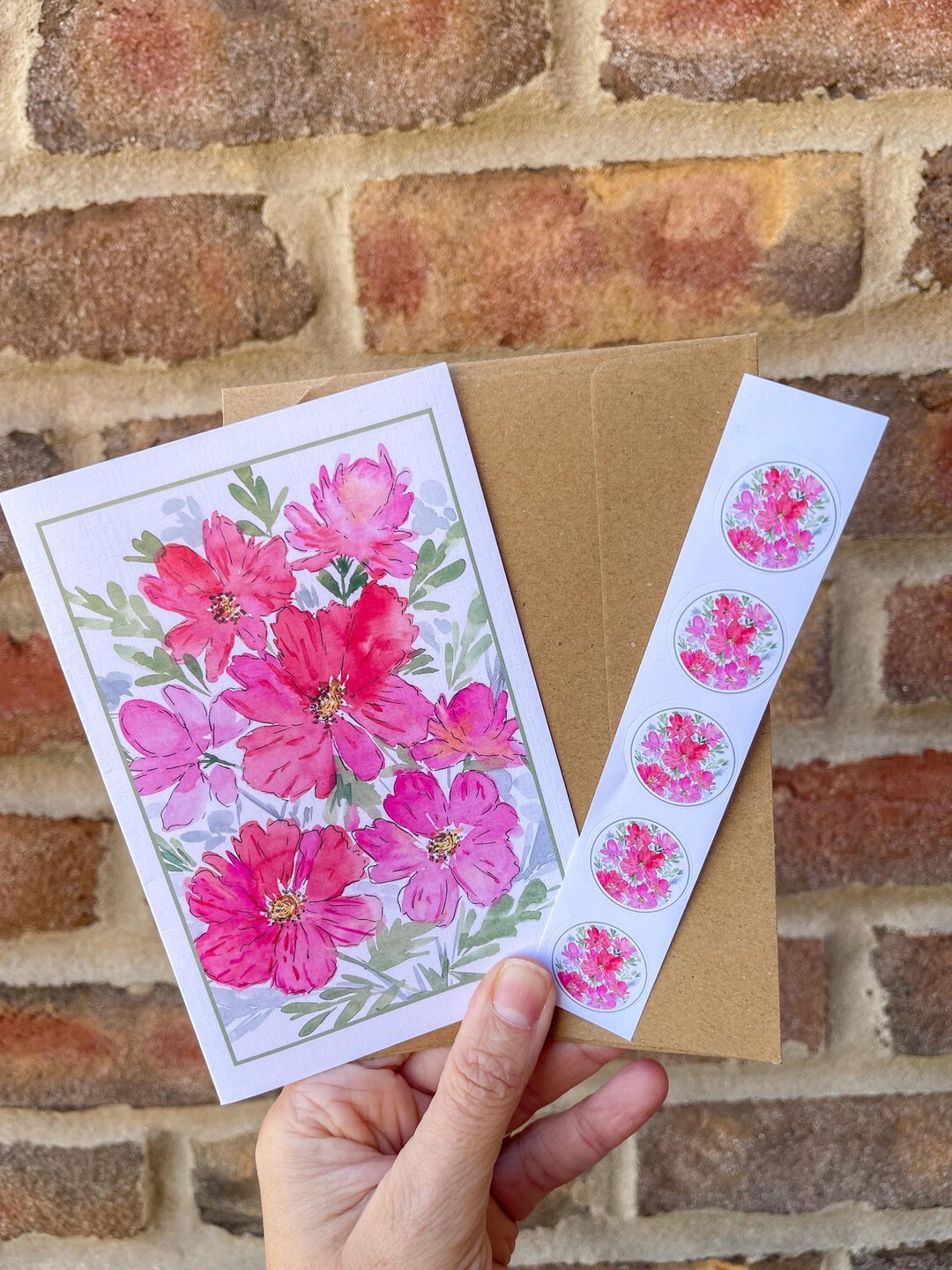 Watercolor Floral Notecard Set: Linen Stationery, Botanical Stickers - Etsy