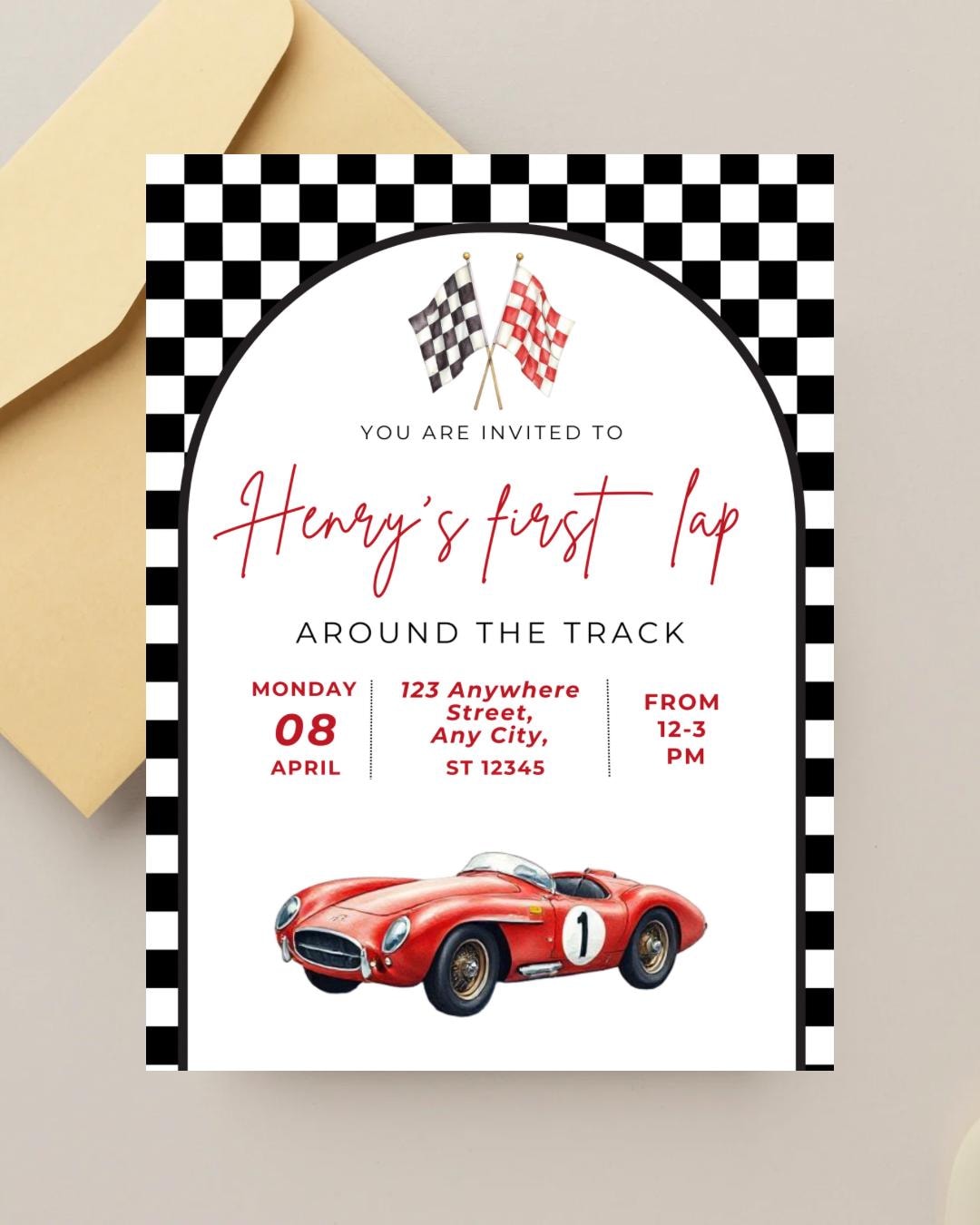 First Lap Birthday Invitation | Race Car Birthday Party Invite | 1st ...