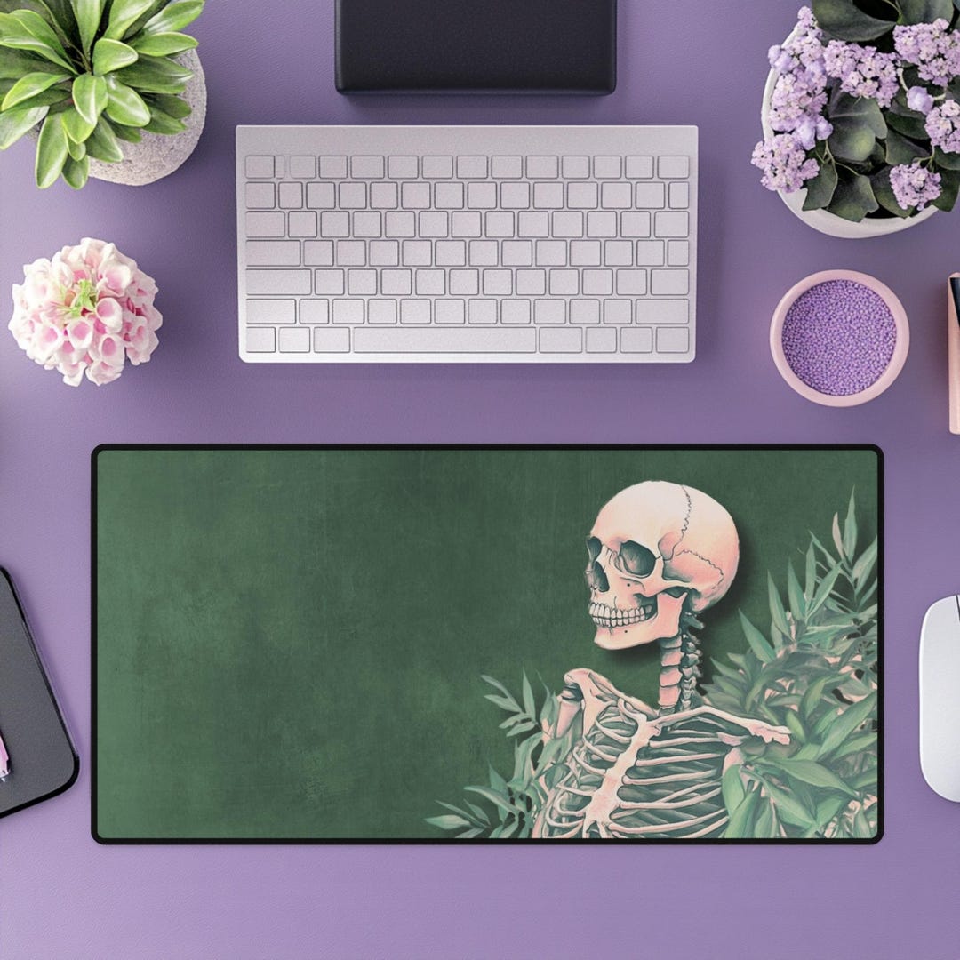 Pastel Gothic Skeleton Plant Desk Mat: Elegant Green Desk Decor - Etsy