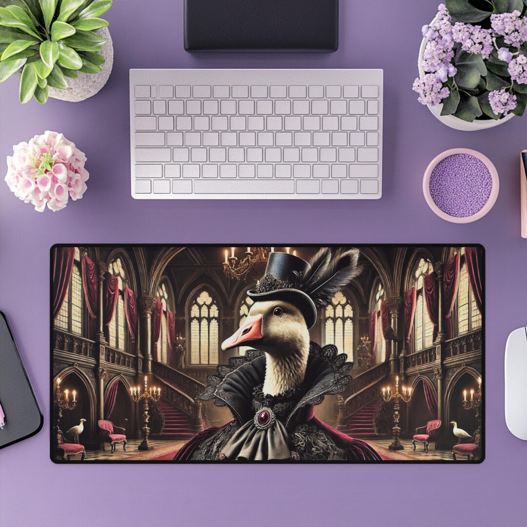 Victorian Dressed Gothic Goose Desk Mat, Dark Brown Castle Mouse Pad ...