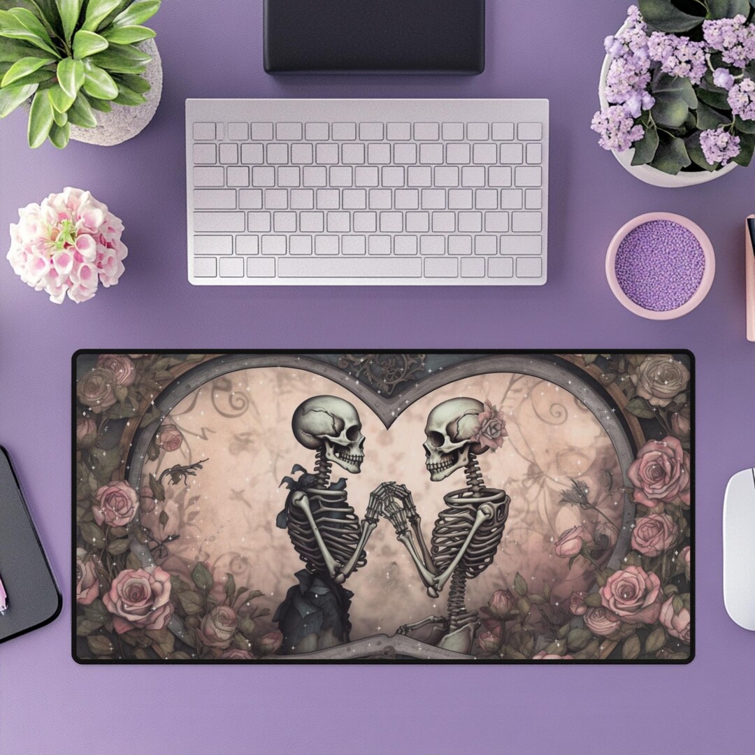 Gothic Skeleton Couple XL Mouse Pad, Valentines Day Roses Desk Mat ...
