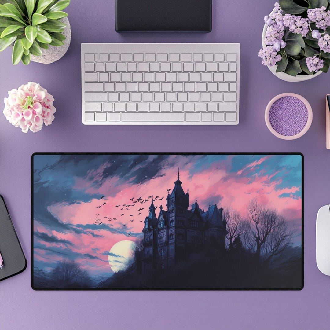 Pastel Gothic Castle Mouse Pad, Pink Sky Desk Mat, Gamer Home Office - Etsy