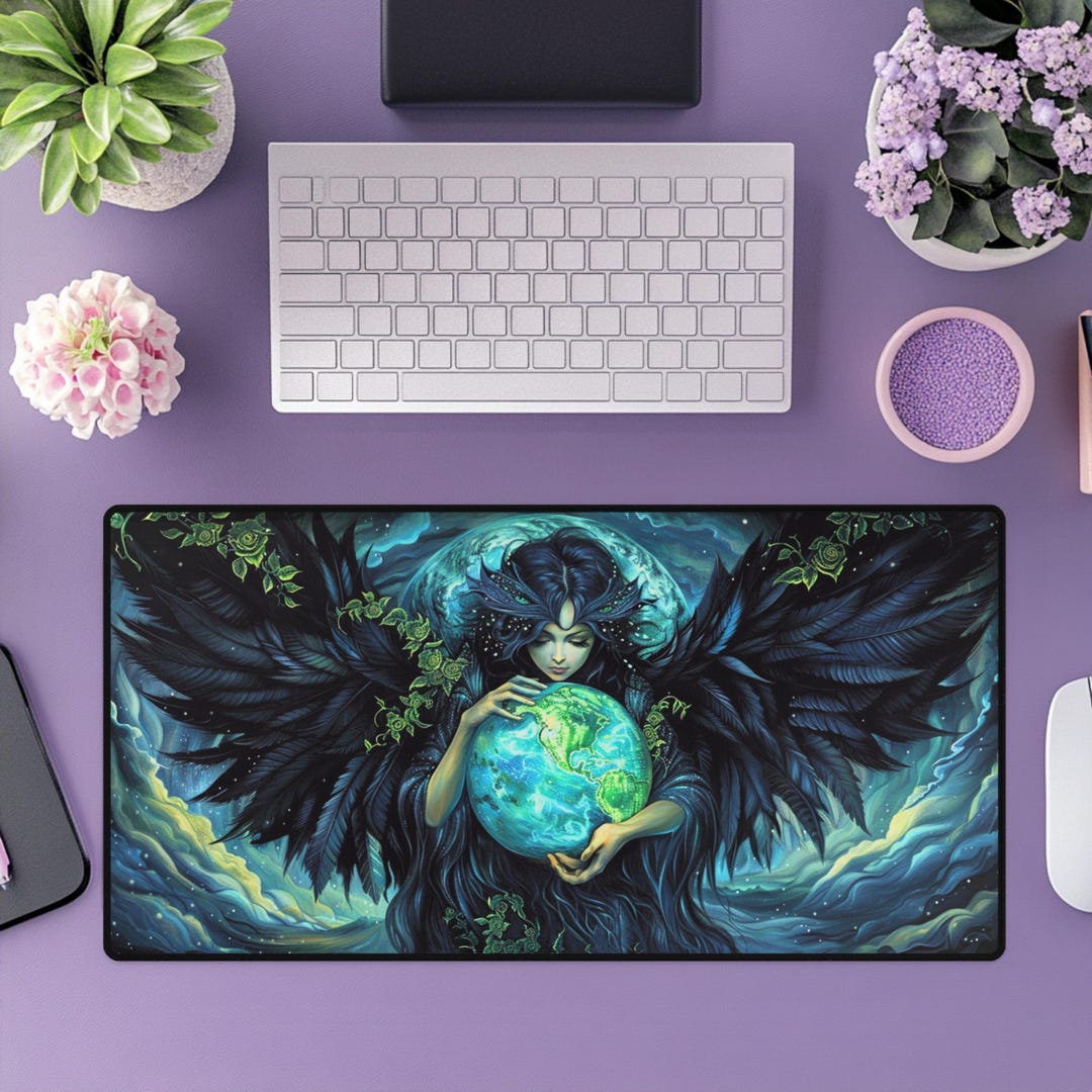 Pastel Gothic Earth Guardian Mouse Pad: Celestial Angel Desk Mat - Etsy