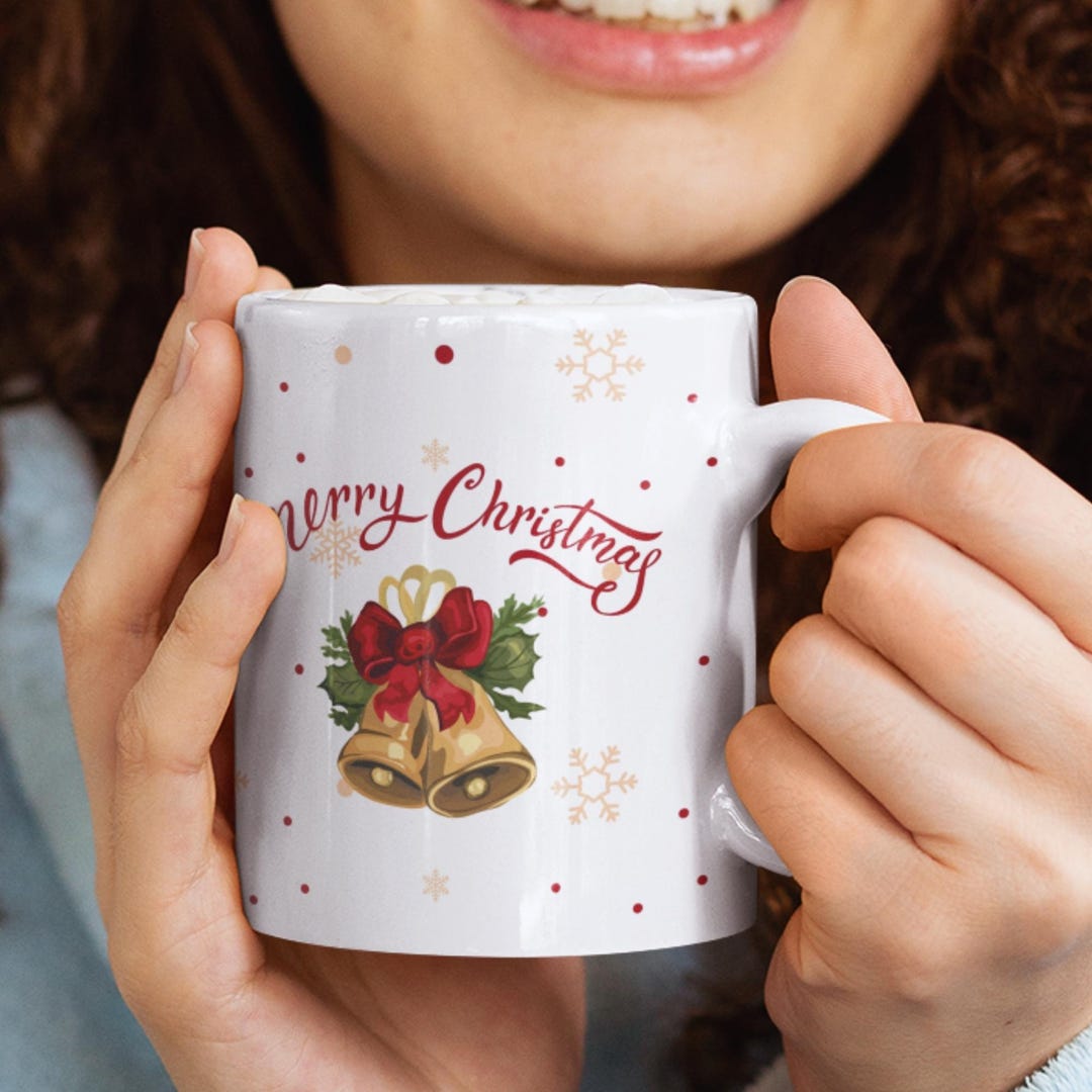 Bells and Merry Christmas Text Christmas Mug, Holiday Gift Idea ...