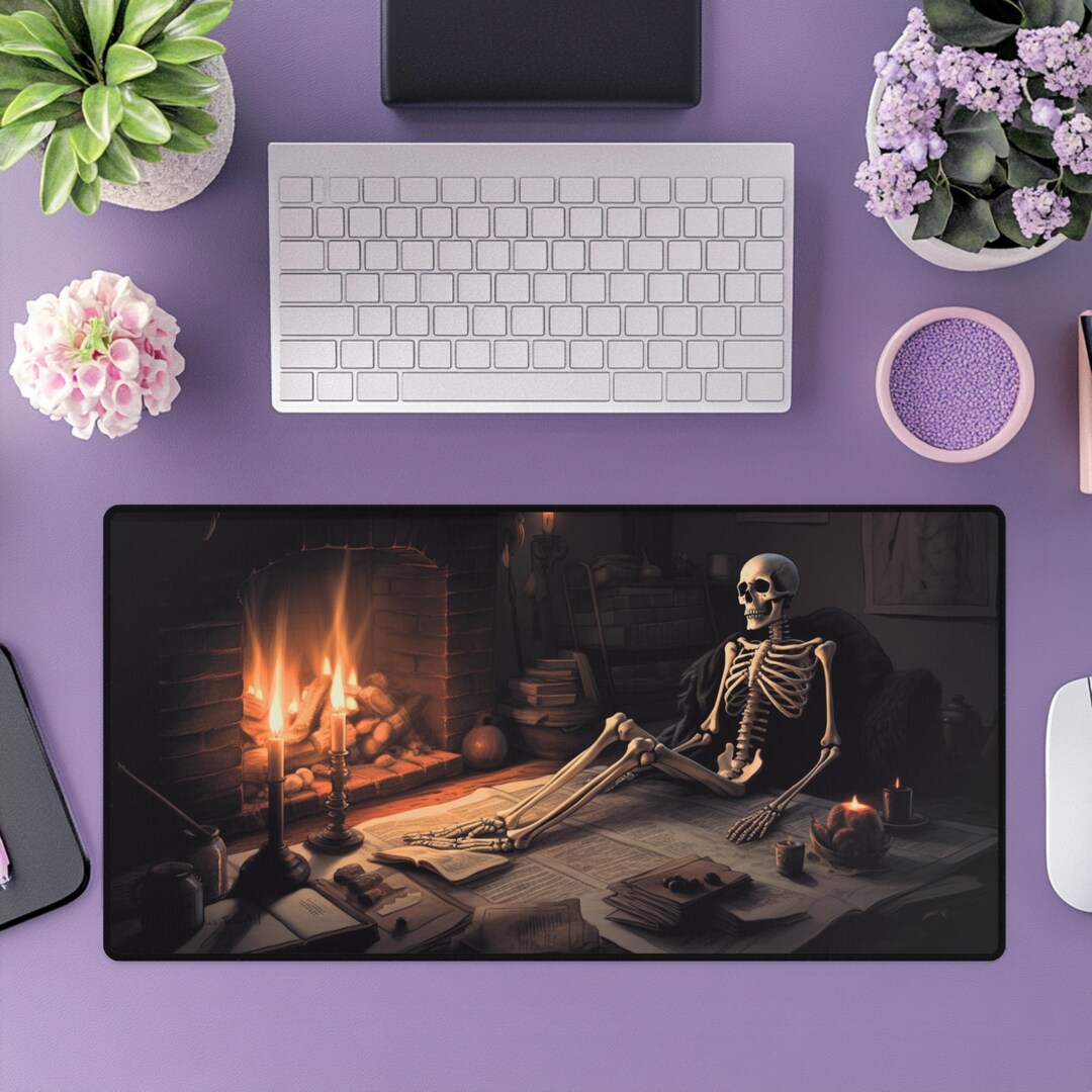 Cozy Gothic Skeleton Mouse Pad, Dark Academia Fireplace Desk Mat ...