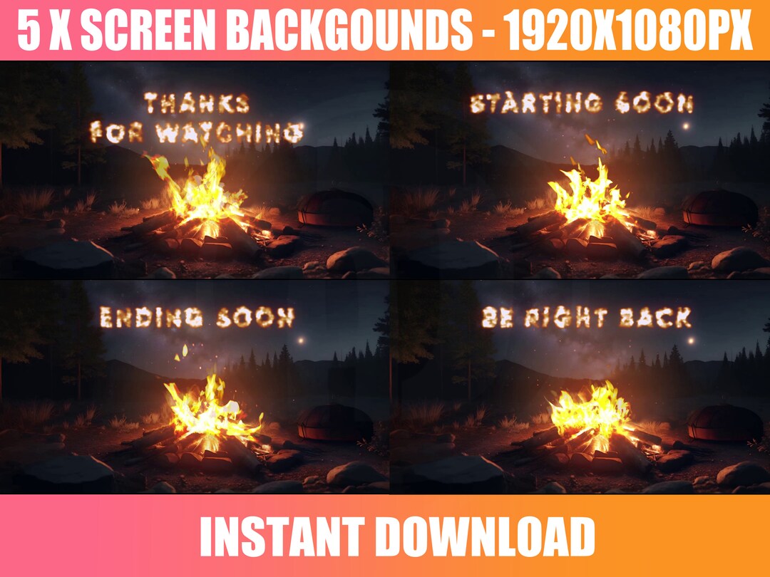 5 X ANIMATED Virtual Background | Cosy Campfire at Night With Fire ...