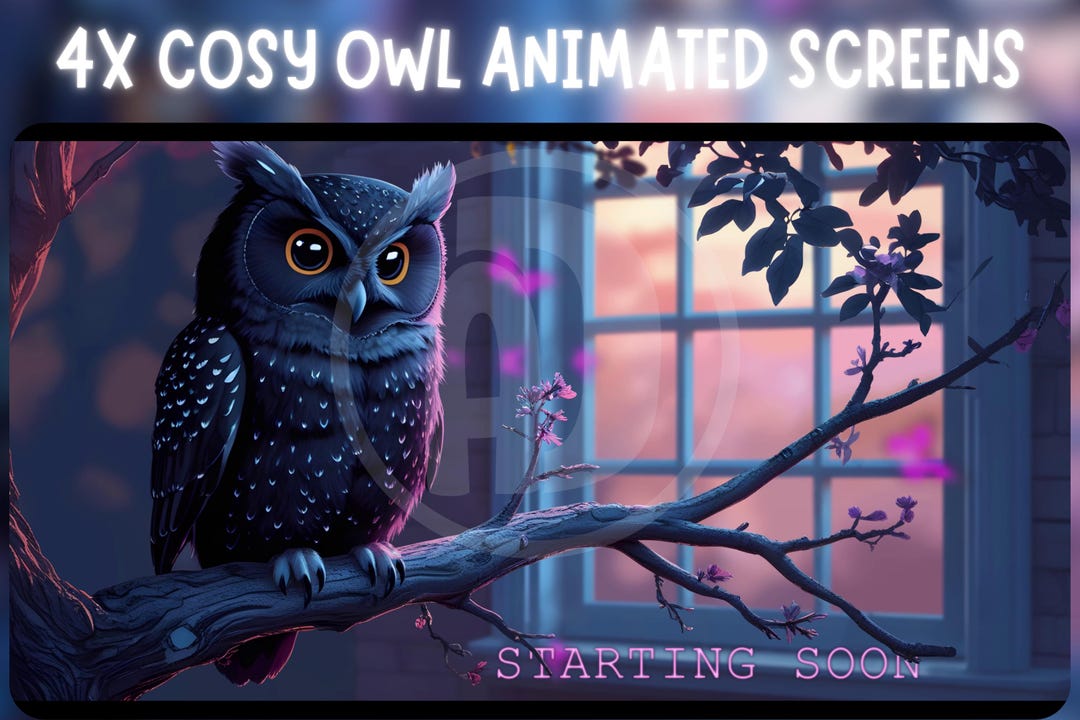 4x Lofi Cosy Purple Owl on a Branch Animated Background | Seamless Loop ...